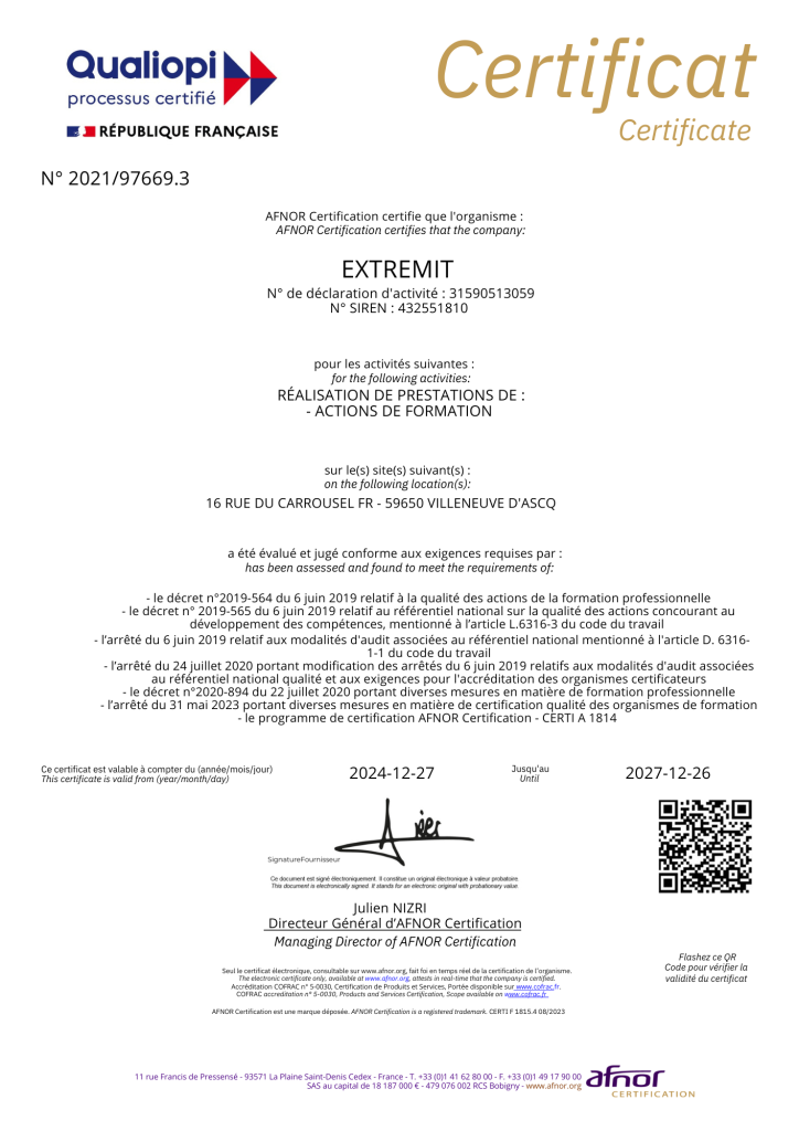 Certificat QUALIOPI - extremIT | Prestataire informatique
